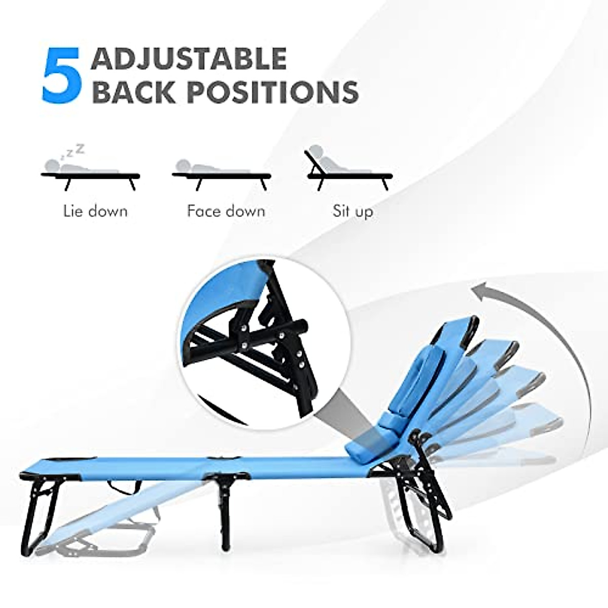 Giantex Chaise Folding Chair Adjustable Beach Patio Lounge Recliner, Blue