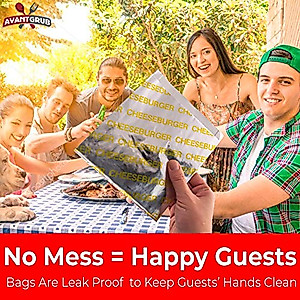 Retro, Restaurant Grade Grease-Proof Burger Wrappers 50Pk. Heat Proof, Pro Quality Bulk Cheeseburger Bags are BPA Free. Large, Allergen Friendly BBQ Foil Paper Great Cooking Supply for Themed Party