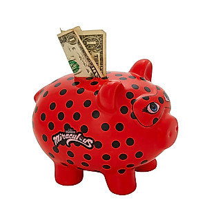 Miraculous Ladybug Piggy Bank for Girls – Kids’ Ceramic Coin Bank, Red