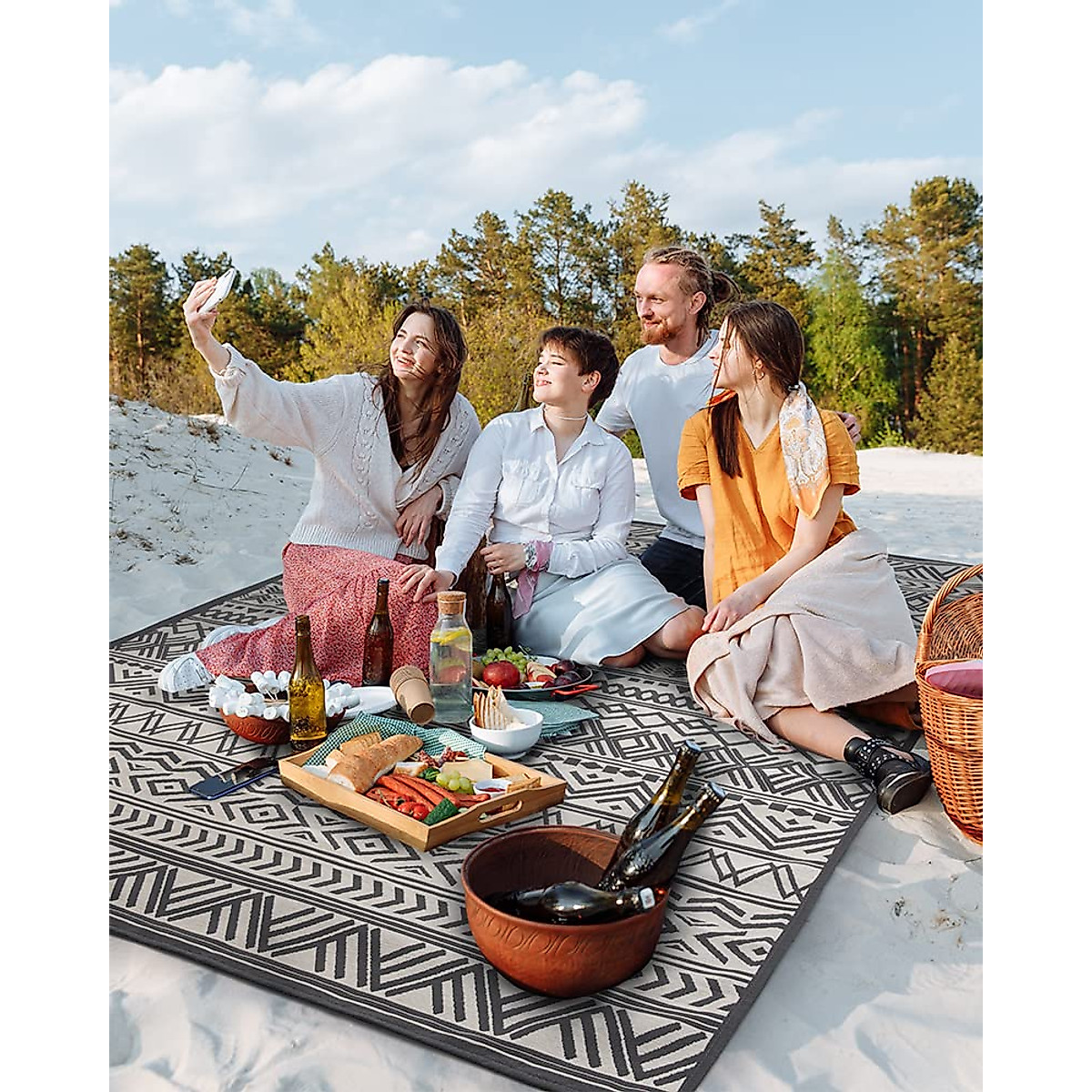 Outdoor Rug Carpet 6x9 ft, Flatweave Textured Outdoor Patio Rug Non Slip Indoor Outdoor Rugs with Rubber Particles Backing Boho Outdoor Area Rug for Patio Deck Front Porch Backyard Balcony