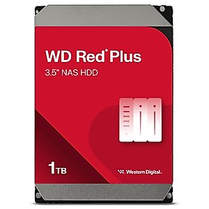 Western Digital 1TB WD Red Plus NAS Internal Hard Drive HDD - 5400 RPM, SATA 6 Gb/s, CMR, 64 MB Cache, 3.5" - WD10EFRX
