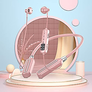 5.0 Neck Hanging Wireless Bluetooth Headset Headphones Intelligent Digital Display Earbuds Can Be Inserted into The Card, Sports Range Noise Cancellation Earphone for Music