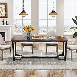 Tribesigns Dining Table for 6, Industrial Kitchen Table Dining Room Table, 71 inch Rectangular Dining Table for Kitchen Home Furniture, Metal Frame, Rustic Brown & Black