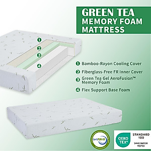 Dyonery 8 Inch Twin XL Memory Foam Mattress, Cooling Green Tea Gel Mattress in a Box, Rayon Mattress for Breathable Sleep, Made in USA, Certipur-Us Certified, Medium Mattress, 38x80x8”