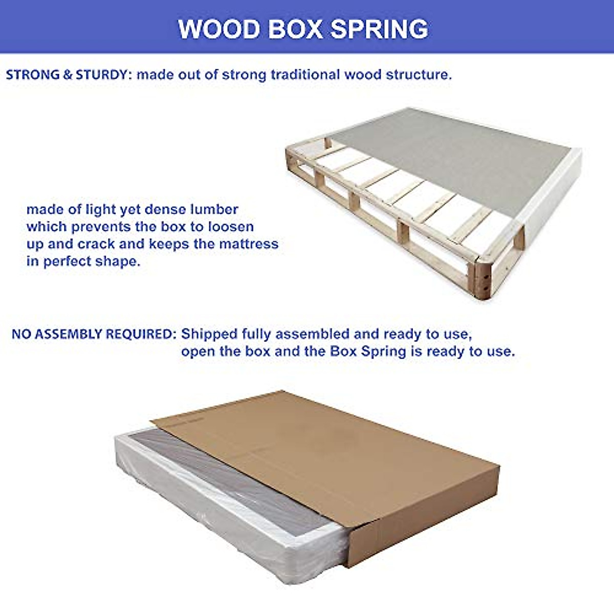 Greaton Fully Assembled Split Wood Traditional Box Spring/Foundation for Mattress with Frame Set, 75" X 48", 100vF-4/0-3S