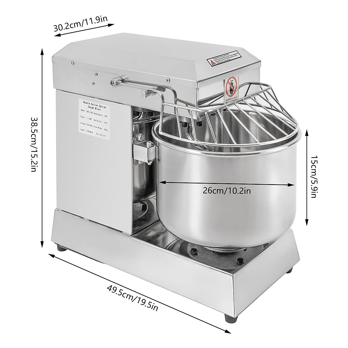 Surneis Commercial Stand Mixer Home Blender Spiral Stirring Bar Food Mixer 12QT 750W Stainless Steel Dual Rotating Dough Kneading Machine 2.6 Gallon Mixing Bucket for Bakery, Restaurant