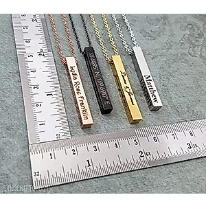 Personalized 4 Sided Vertical Bar Necklace Custom Text Engraved 3D Bar Pendant Stainless Steel Coordinate Jewelry for Couples