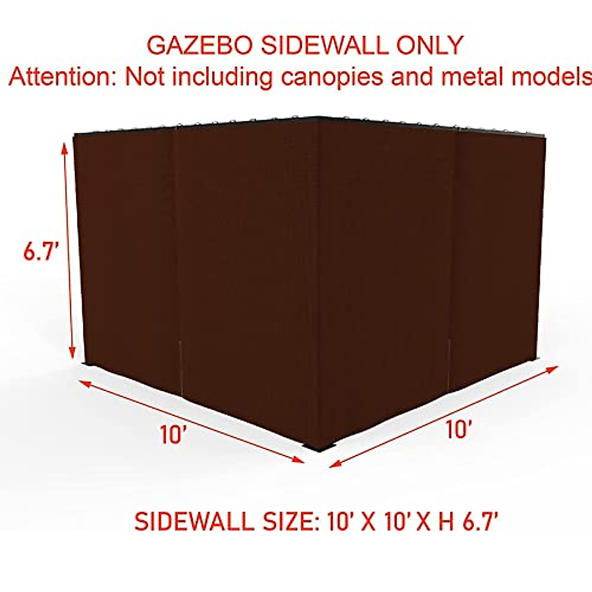 COZYVIDA Gazebo Universal Replacement Privacy Curtains 4-Panels sidewall with Zipper (ONLY Curtain) (10' x 10', Coffee)