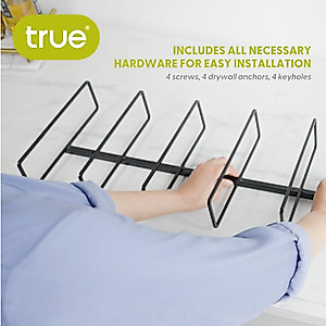 True Align Wall-Mounted Wine Rack, Black Wrought Iron, Minimalist Modern Wine Display, Alcohol Storage Solution, Holds Nine Standard Wine Bottles, 37.75" x 9.75"