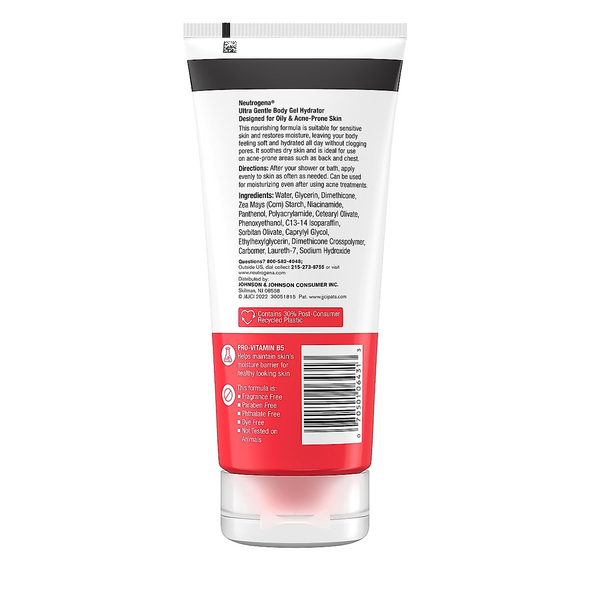 Neutrogena Ultra Gentle Body Gel Hydrator with Pro-Vitamin B5 & Niacinamide Designed for Acne-Prone & Oily Skin, Body Gel Cream Moisturizes Without Clogging Pores, Fragrance-Free, 7.0 oz