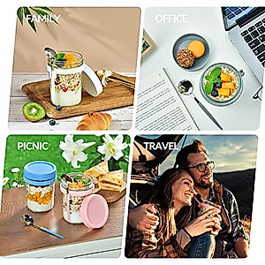 DRKIO 4 Pack Overnight Oats Containers with Lids and Spoons 16 Oz Glass Mason Jars for Overnight Oats Leak Proof Oatmeal Container Great for Cereal Fruit Vegetable Milk Salad Yogurt Meal Prep