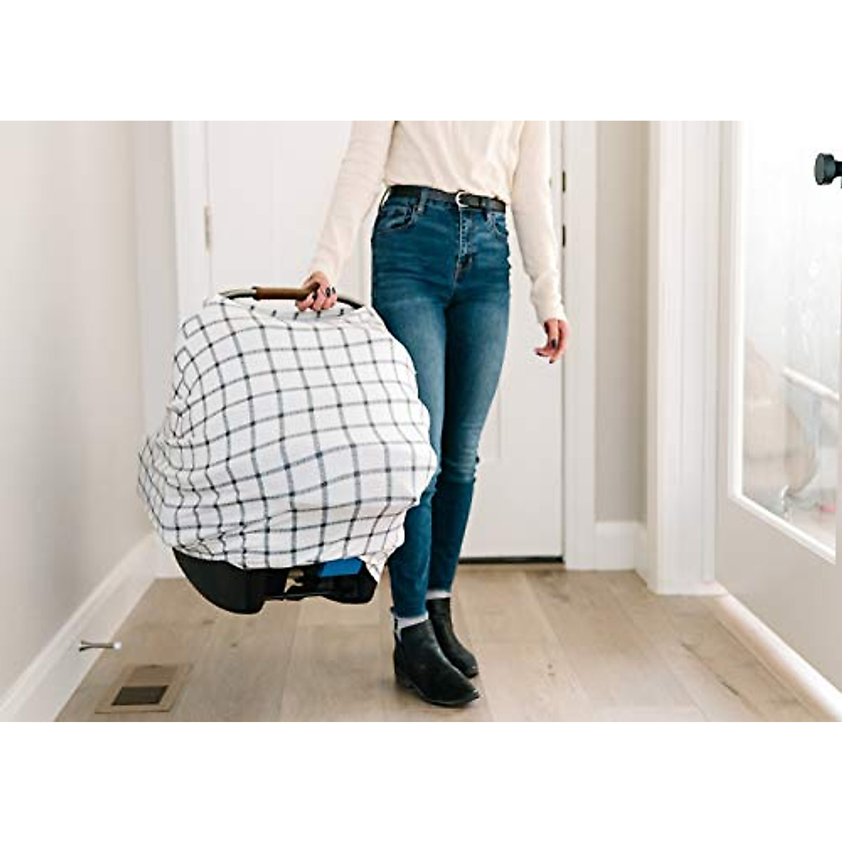 Baby Car Seat Cover Canopy and Nursing Cover Multi-Use Stretchy 5 in 1 Gift "Ledger" by Copper Pearl