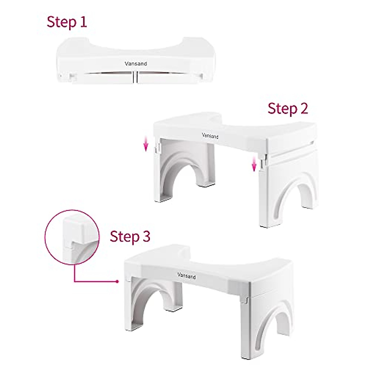 Vansand Toilet Foot Stool,Folding Toilet Stool,Squatting Toilet Potty Stool,Toilet Auxiliary Step,7.5Inch Height White
