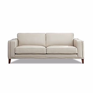Hydeline Lyon Top Grain Leather Sofa Couch, 89", Vanilla, Feather Down, Memory Foam and Springs Seating