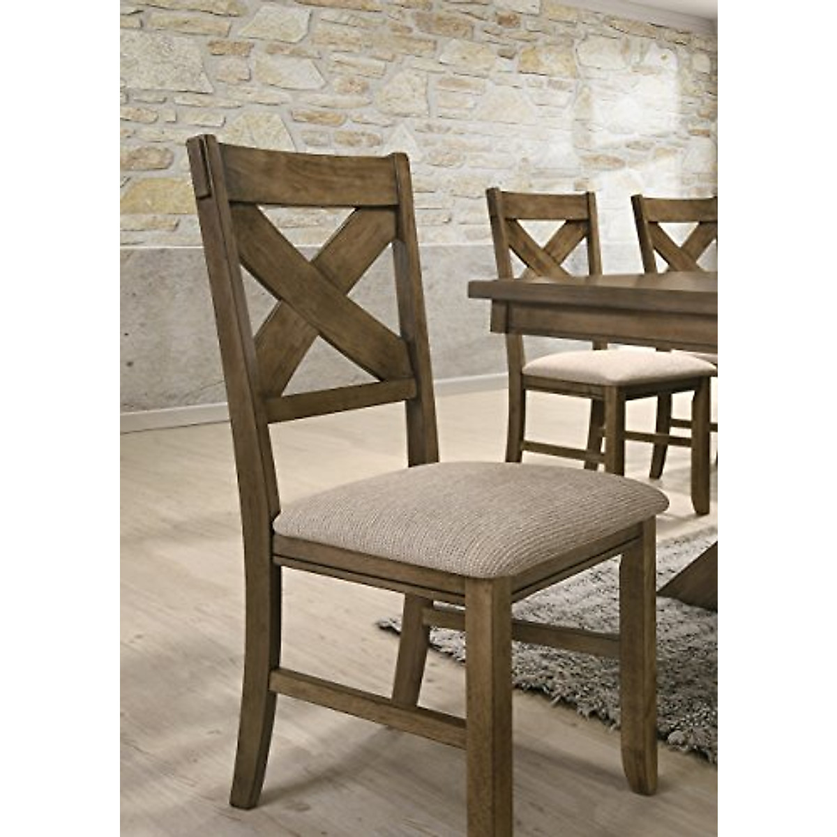 Roundhill Furniture Raven Wood Dining Set: Butterfly Leaf Table, Six Chairs, Glazed Pine Brown