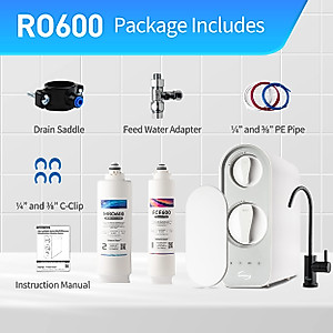 iSpring RO600ORB Tankless Reverse Osmosis System Under Sink, 600 GPD Fast Flow RO System, 2.5:1 Pure to Drain Ratio RO Water Filter System, Oil Rubbed Black Faucet, White