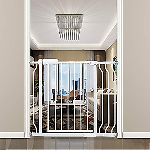 COSEND Extra Wide Baby Gate Tension Indoor Safety Gates White Metal Large Pressure Mounted Pet Gate Walk Through Long Safety Dog Gate for The House Doorways Stairs (33.86"-38.58"/86-98CM, White)