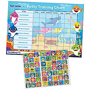 Paper Projects 01.70.30.041 Baby Shark Potty Training Includes 56 Sparkly Stickers | Colourful Chart is Wipe-Clean, Blue, 29.7cm x 42cm