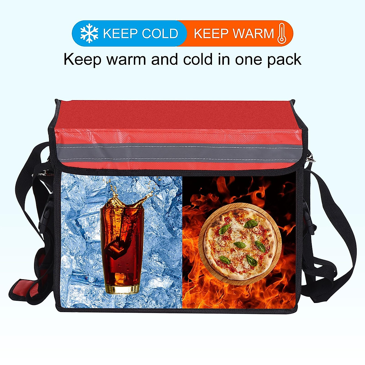 PATIKIL Insulated Bag for Pizza XL, 16.5"x11.4"x11.8" Insulated Bag with Divider, Catering Thermal Food Bag for HOT/COLD Food, Red(32L)