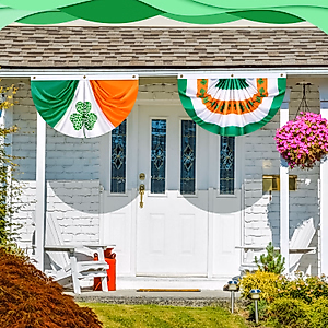 6 Pcs 3 x 1.5 Feet Ireland Flag Shamrock St. Patrick Day Flag Irish Flag Bunting Patriotic Flag Bunting Pleated Half Fan Flag with Grommet Garden Banner Decoration Outdoor Flag
