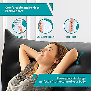 BALUS Headboard Wedge Pillow Reading, Backrest Pillows for Sitting in Bed, Long Sponge Pillows, Reading Bolster Pillow, Velvet Sectional Couch, Twin Bed Pillows, Sleep Wedge Pillow Black