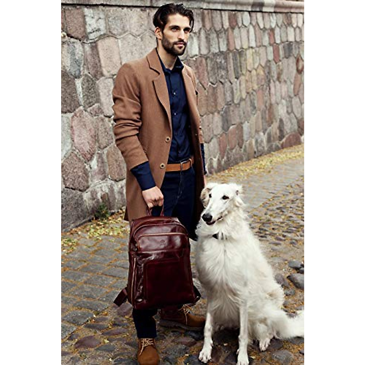 Time Resistance Leather Business Backpack - Handmade Business Daybag for Laptop A4 Portfolio Travel Satchel Rucksack Bag - Dark Brown Unisex