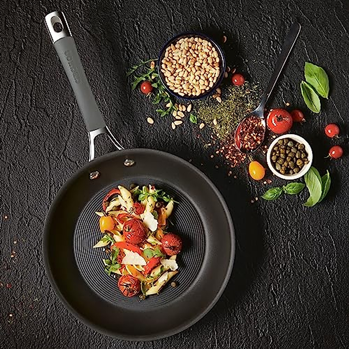 Circulon Radiance Hard-Anodized Nonstick Straining Saucepan, 3-Quart, Gray