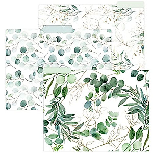 bloom daily planners Decorative File Folders - Set of Six Letter Size (8.5” x 11”) Organizers, 1/3 Cut Tabs - Assorted Designs - Eucalyptus