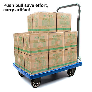 Platform Truck with 880lb Weight Capacity and 360 Degree Swivel Wheels, Dolly Cart Heavy Duty, Foldable Push Hand Cart with Large Size 35.8x24x34in for Loading and Storage (Blue, S)