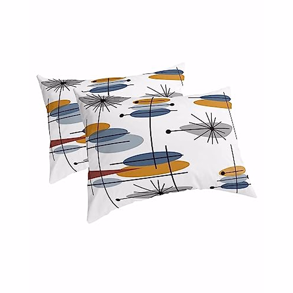 Navy Blue Orange Pillow Covers Standard Size Set of 2 20x26 Bed Pillow, Middle Century Geometric Abstract Art Aesthetics Plush Soft Comfort for Hair/ Skin Cooling Pillowcases with Envelop Closure