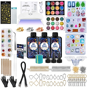UV Resin Jewelry Making Kit, 300g Crystal Clear Resin with Light and Molds, DIY Jewelry Making Resin Kit, Resin Starter Kit for Keychain and Earring Making