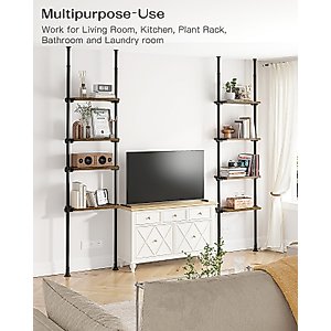 ALLZONE Adjustable Tall Narrow Bookshelf for Bedroom,4-Tier Ladder Bookshelf for Small Spaces,Tension Mount Small Book Shelf and Tall Bookcases, 64 to 113Inch Height Skinny Bookshelf with Open Storage