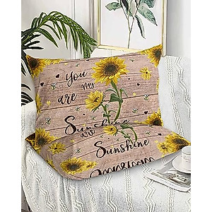 Edwiinsa Summer Sunflower Pillow Covers Standard Size Set of 2 20x26 Bed Pillow, Yellwo Spring Floral Bee Rustic Wood Plush Soft Comfort for Hair/Skin Cooling Pillowcases with Envelop Closure