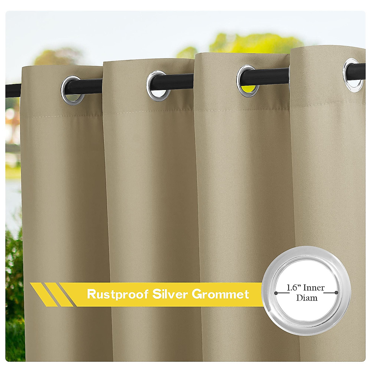 NICETOWN 2 Panels Outdoor Curtains for Patio Waterproof, Stainless Steel Grommet Indoor Outdoor Vertical Drapes for Front Porch & Canvas, W55 x L84, Taupe