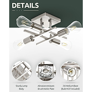 Eietonte Industrial 4-Light Semi Flush Mount Ceiling Light Fixture, Modern Brushed Nickel Chandelier Lighting, Farmhouse E26 Base Sputnik Ceiling Lamp for Kitchen Bedroom Living Room Hallway