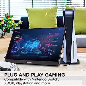ViewSonic VX1755 17" 1080p Portable IPS Gaming Monitor with 144Hz, AMD FreeSync Premium, 2 Way Powered 60W USB C, Mini HDMI, and Built in Stand with Cover for Home and Esports (Renewed)