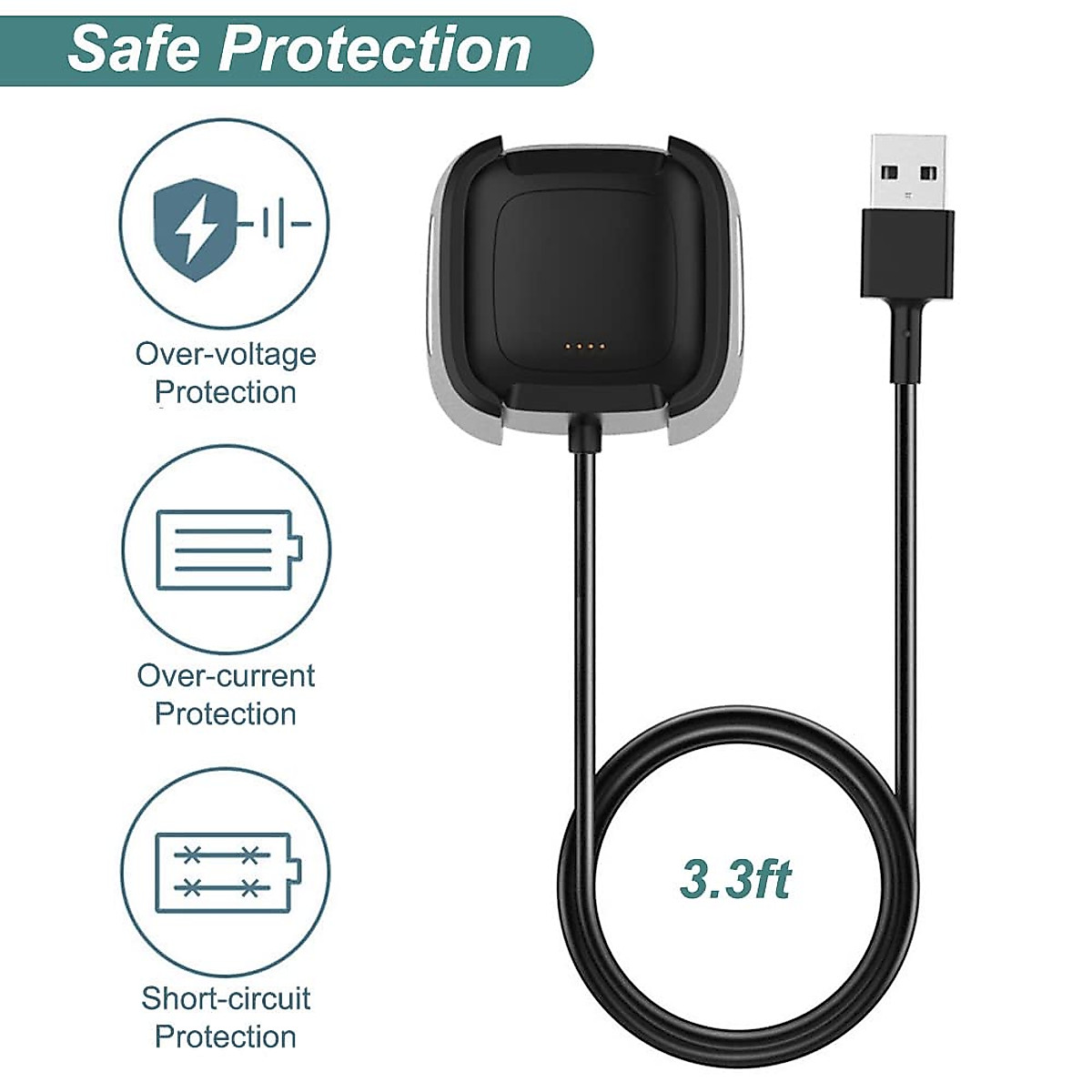 Charger for Fitbit Versa 2, Replacement Charging Cable Dock with 3.3ft USB Cord for Fitbit Versa 2 Smart Watch [2 Pack]