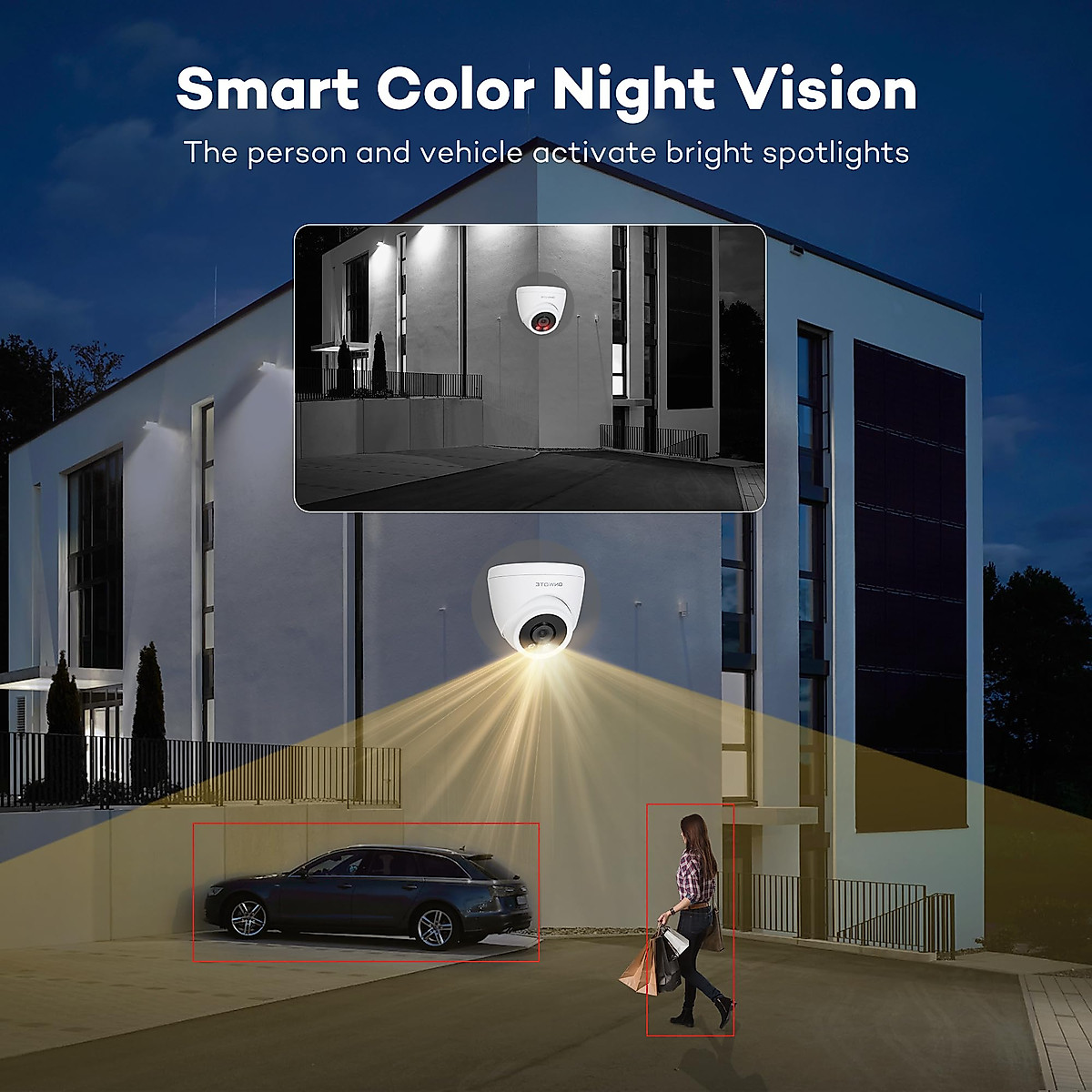 ONWOTE 4K 8MP PoE IP Camera, Smart AI Human Vehicle Detection Activate Bright Spotlights, 128° Wide Viewing Angle, Indoor/Outdoor, 100ft IR, Add on Camera