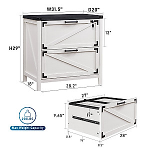JXQTLINGMU 2 Drawer Farmhouse File Cabinet, Lateral Filing Cabinet with Lock for Home Office, Compatible Legal Letter A4 F4 Size, White