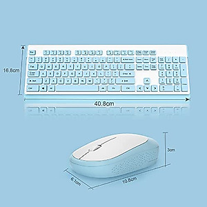 Wireless Keyboard Mouse Combo, MageGee V650 Quiet Full Size 2.4G Ultra-Thin Wireless Keyboard and Mouse Set with Number Pad for Windows, Desktop, Laptop, PC, White Blue
