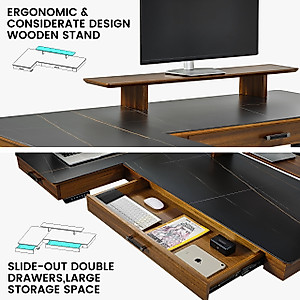 EUREKA ERGONOMIC Electric Standing Desk with Dual Drawers,63 Inches Height Adjustable L-Shaped Office Desk,Sit Stand Desk Executive Desk Computer Workstations with Monitor Stand,Left/Black