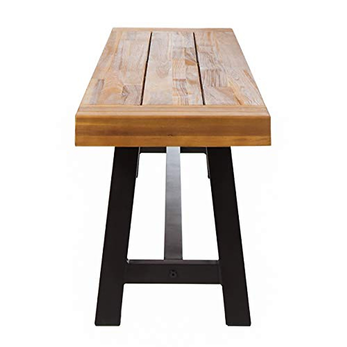 Christopher Knight Home Carlisle Outdoor Acacia Wood and Rustic Metal Bench, Sandblast Finish/Rustic Metal & Amazon Basics Dark Grey, Curved Back Dining Chair-Set of 2, Premium Plastic