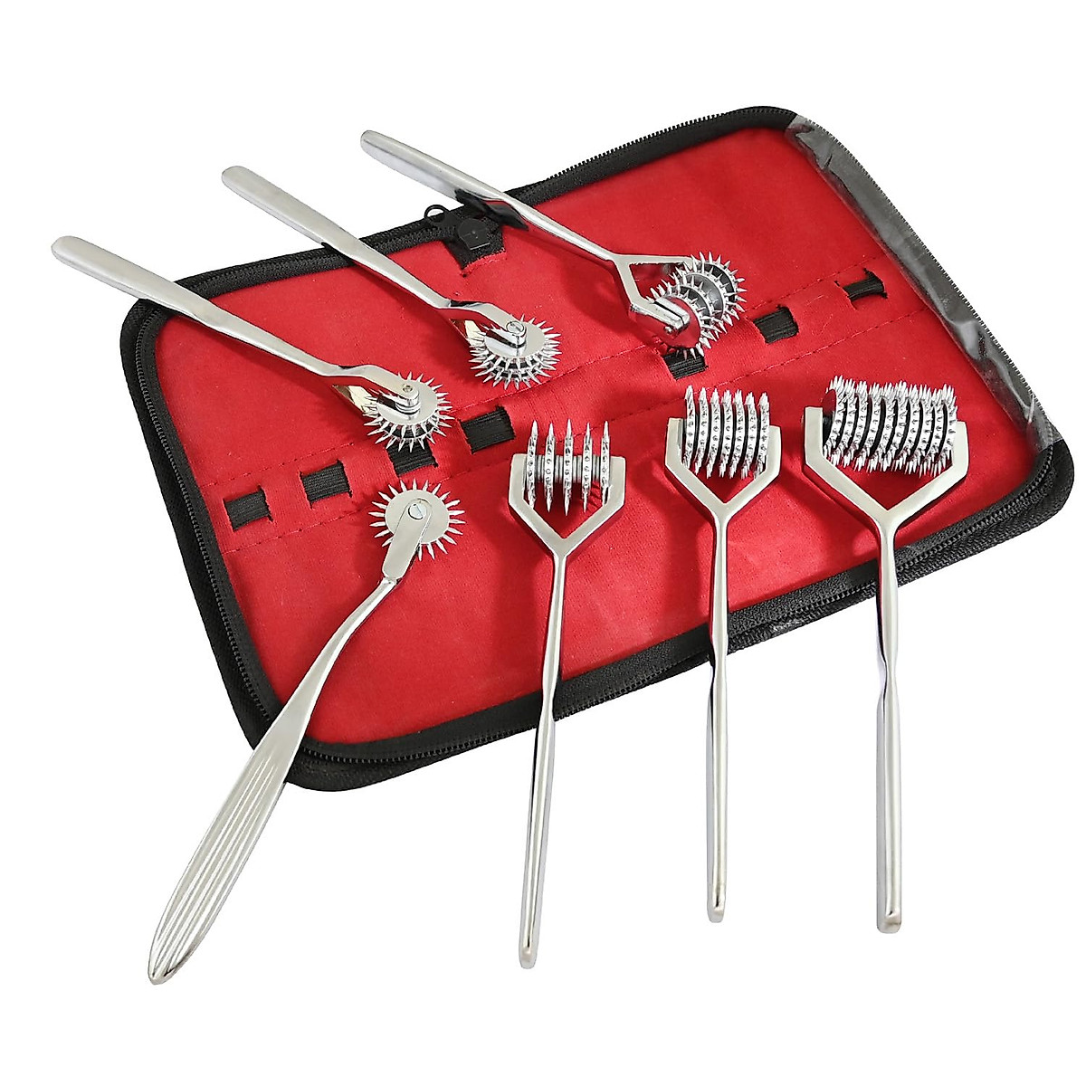 MuskalMed Wartenberg Neuro Pinwheel Diagnostic Instrument Sensory Wartenberg Pinwheel 1,2,3,4,5,7 & 10 Head Strong Wheel Stainless Steel Nerve Tester (Set of 7 (1,2,3,4,5,7 & 10 Head) (Silver)