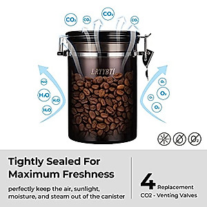 LRYYBTI Coffee Canisters, Airtight Stainless Steel Coffee Bean Storage Container with Scoop and Date Tracker & CO2 Release Valve, 22oz, Purple