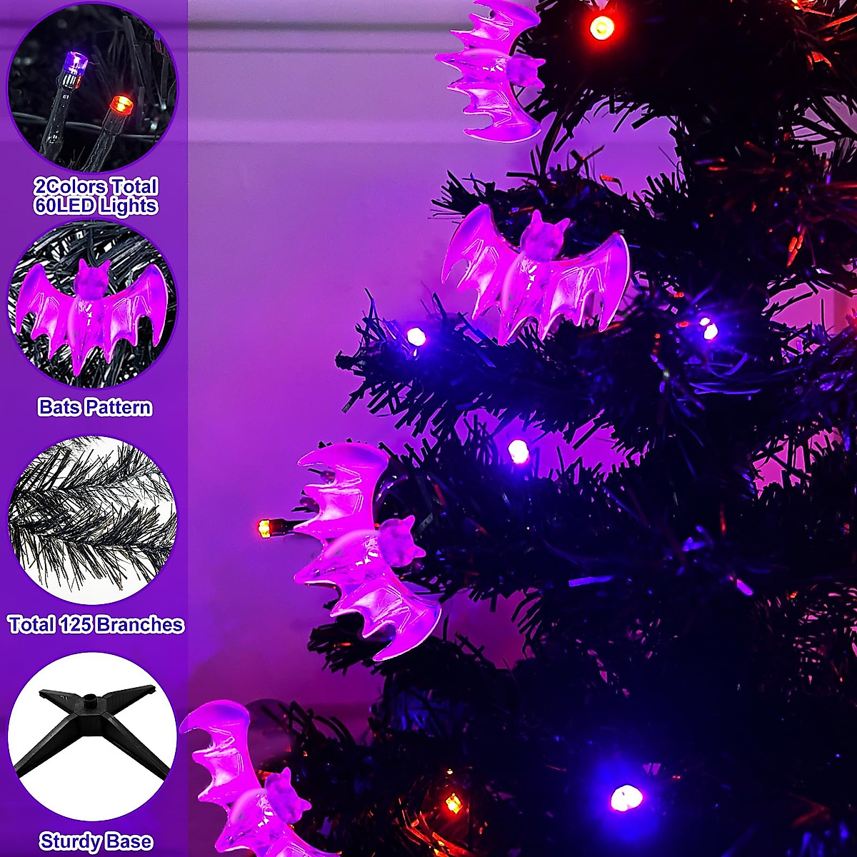 8 Modes TURNMEON 3 Ft Halloween Black Tree Decor with Timer 50 LEDs Lights Small Halloween Tree Battery Powered Artificial Black Xmas Tabletop Halloween Tree Decorations Home Indoor Outdoor Party