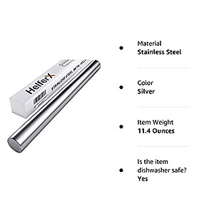HelferX 15 inch Long Stainless Steel Rolling Pin for Baking - Perfect for Fondant, Dumpling, Ravioli, and Pizza Dough