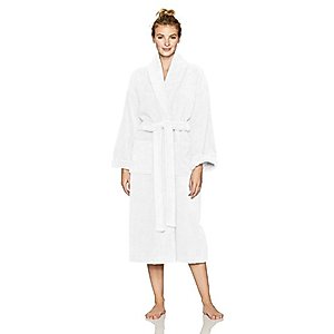 Amazon Brand – Pinzon Unisex Terry Bathrobe 100% Cotton, White, Medium / Large
