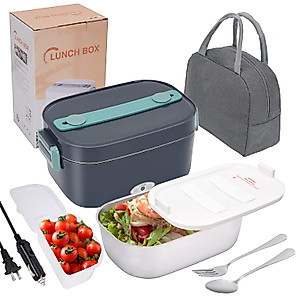 Samshow Electric Lunch Box,75W Heated Lunch Box Food Heater For Adult/Work/Car/Truck/Home, 12V 24V 110V lonchera electrica para el almuerzo, Designed With Sealing Cap To Leaking & Large Utensil