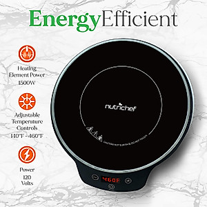 Electronic Plug-in, Flameless Burner Design with Digital Display, 17 Temperature Range, Sensor Touch Controls and Auto Shut Off Function, Portable Single Burner Cooktop