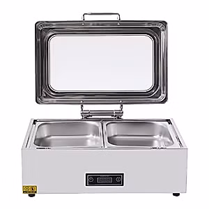 Electric Chafing Dishes - Stainless Steel Buffet Servers 9QT Food Warmer Commercial Chafing Dishes Temp Display Stainless Clear Lid&Handle for Catering (Steel A)